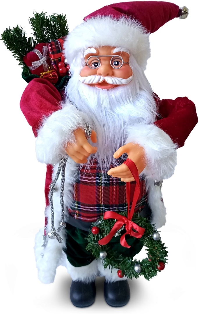 Новогодний декор Frais 181166 Дед Мороз в красной шубе и зеленых штанах с венком 60 см - Omarket.kz